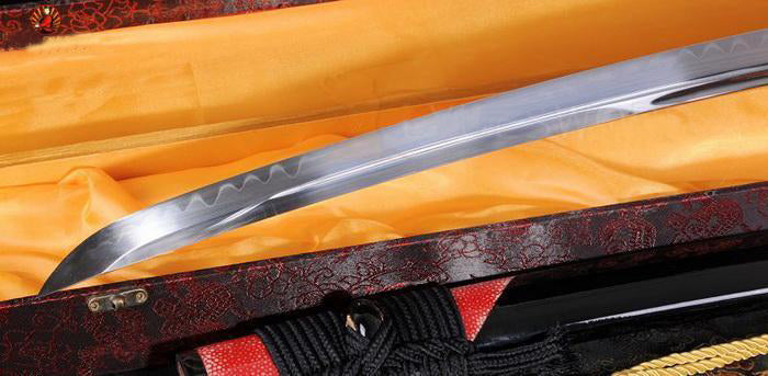 Authentic Japanese Samurai Wakizashi Sword Clay Tempered Blade Brass T ...