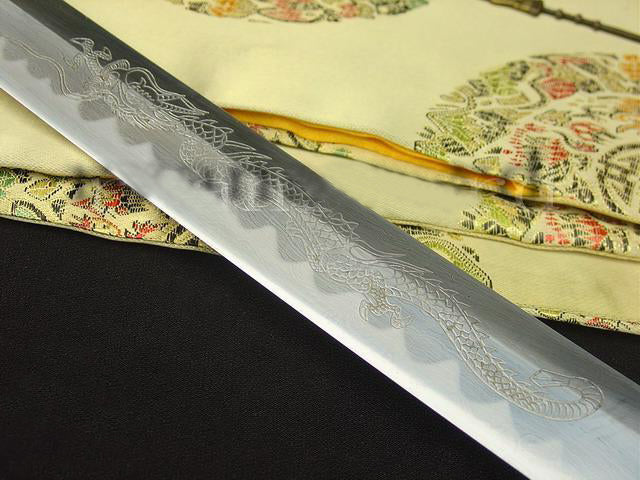 Japanese Samurai Sanmai Dragon Carved Blade&shark Skin Saya Sword Kata ...