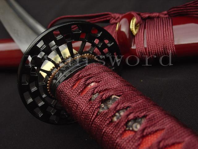 Handmade Red Japanese Sword Samurai Katana Folded Steel Full Tang Blad ...