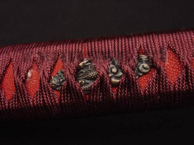 Handmade Red Japanese Sword Samurai Katana Folded Steel Full Tang Blad ...